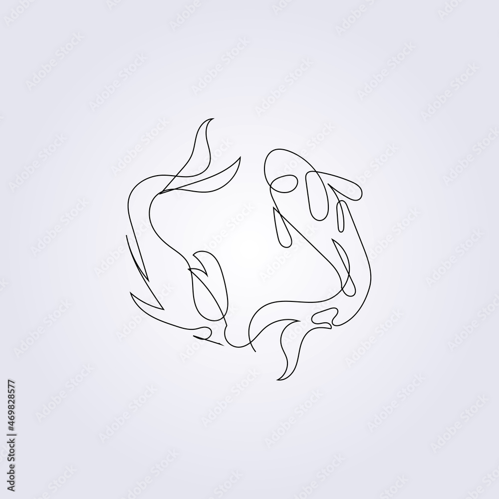 one line continuous fish art logo icon drawing symbol template ...