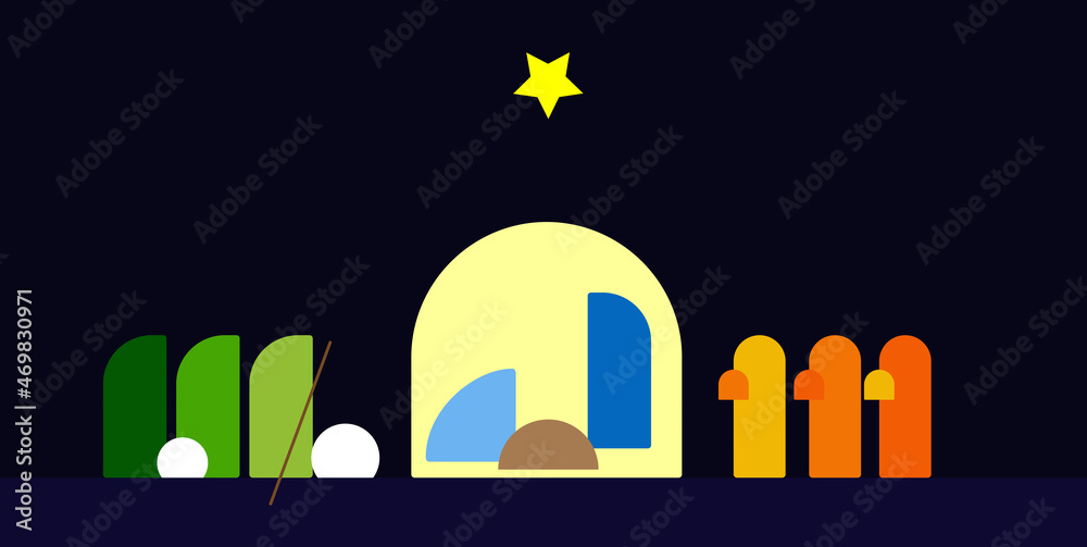 minimalist nativity scene illustration shapes to represent the birth of ...