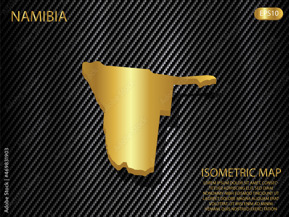 Vecteur Stock isometric map gold of Namibia on carbon kevlar texture ...
