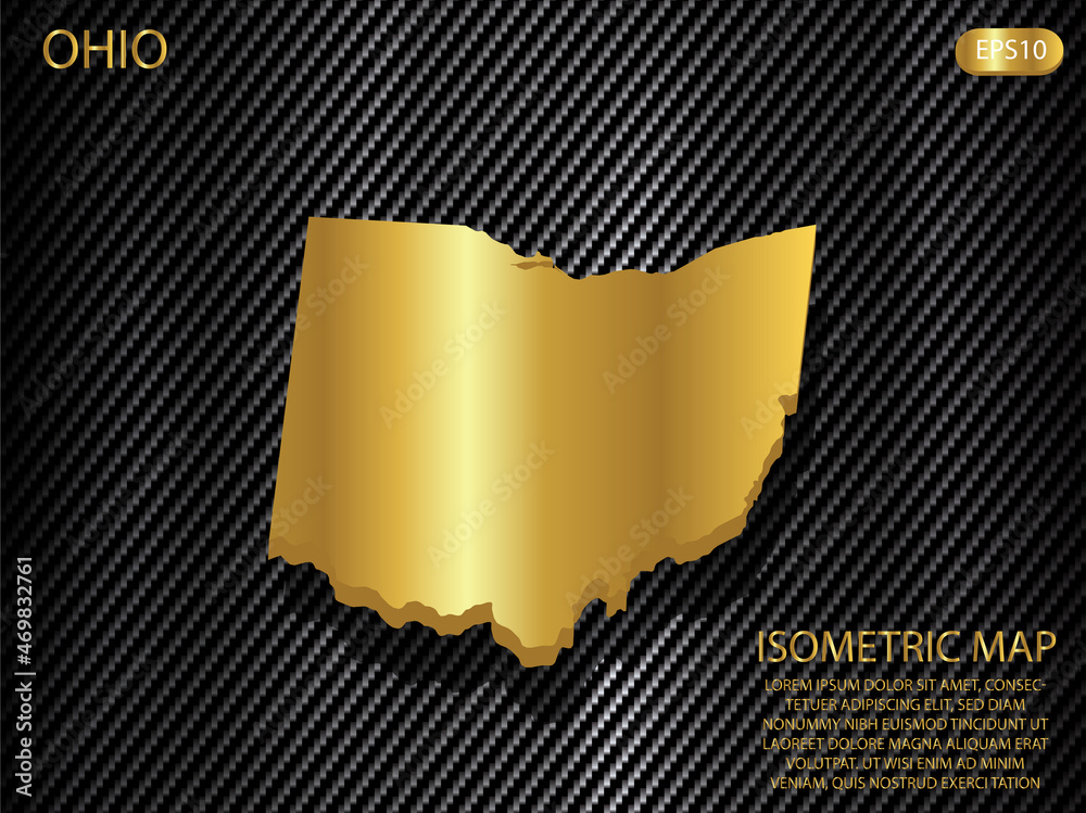 Vecteur Stock isometric map gold of Ohio on carbon kevlar texture ...