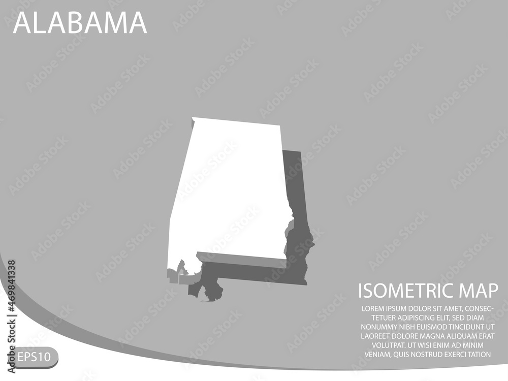 white isometric map of Alabama elements gray background for concept map ...
