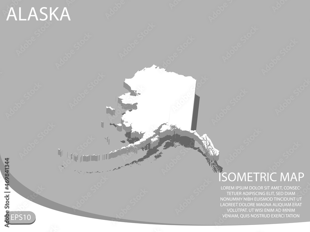 white isometric map of Alaska elements gray background for concept map ...
