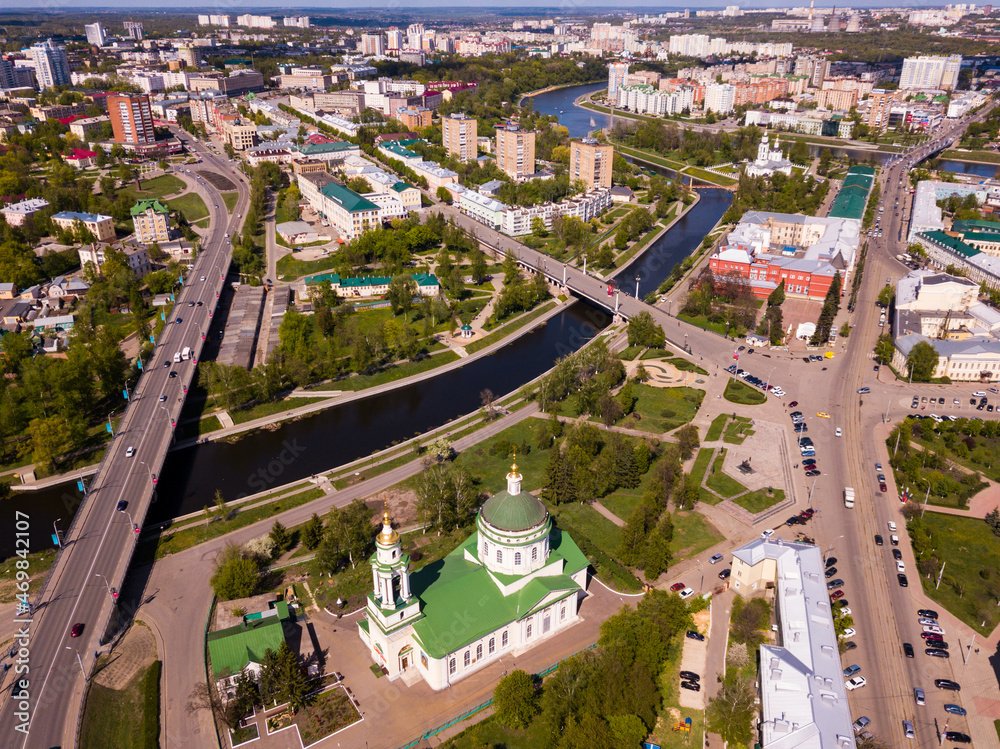 Aerial view of historic center of old Russian city of Oryol on banks of ...