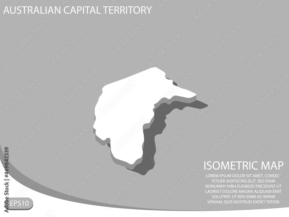 white isometric map of Australian Capital Territory elements gray ...