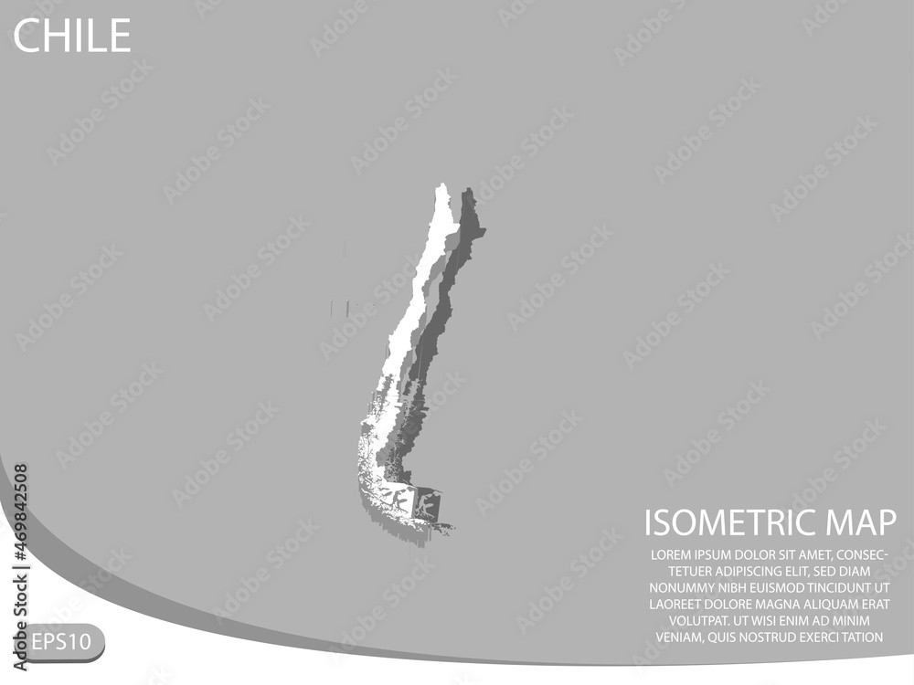 white isometric map of Chile elements gray background for concept map ...