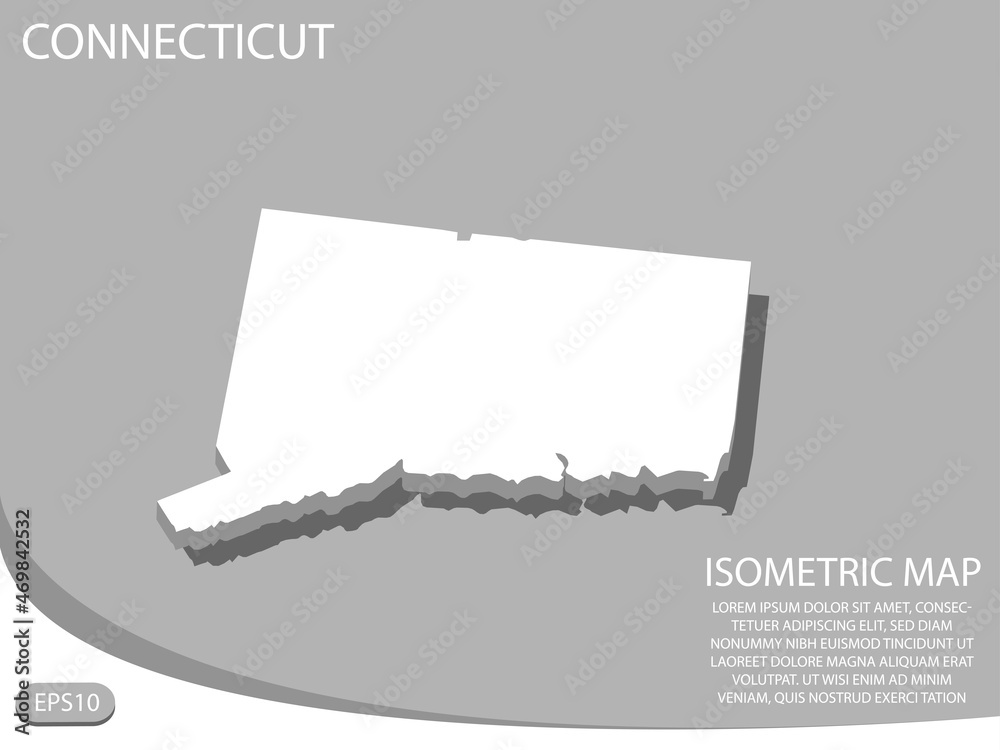 white isometric map of connecticut elements gray background for concept ...