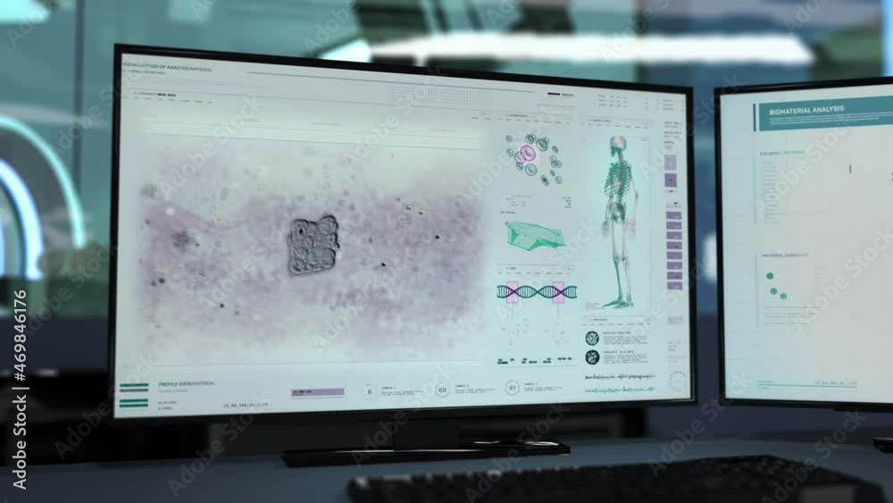 Software interface is examining bacteria at medical laboratory. Medical ...