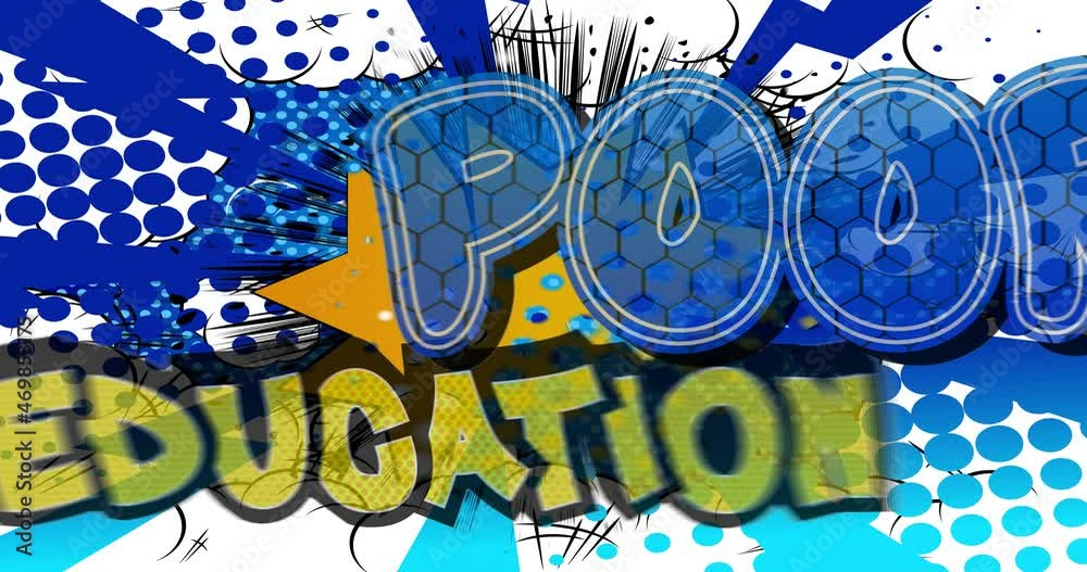 Poor Education. Motion poster. 4k animated Comic book word text moving ...