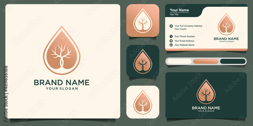 Dry tree oil vector logo template and business card design. tree ...