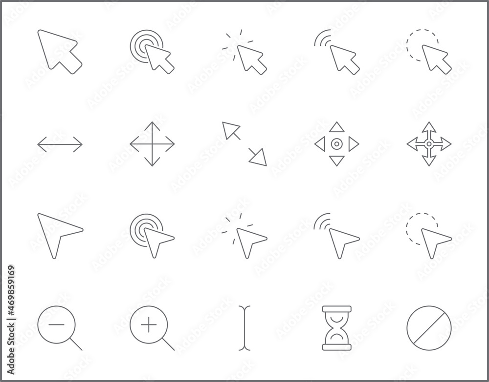 Set of cursors and selection line style. It contains such as pointer ...