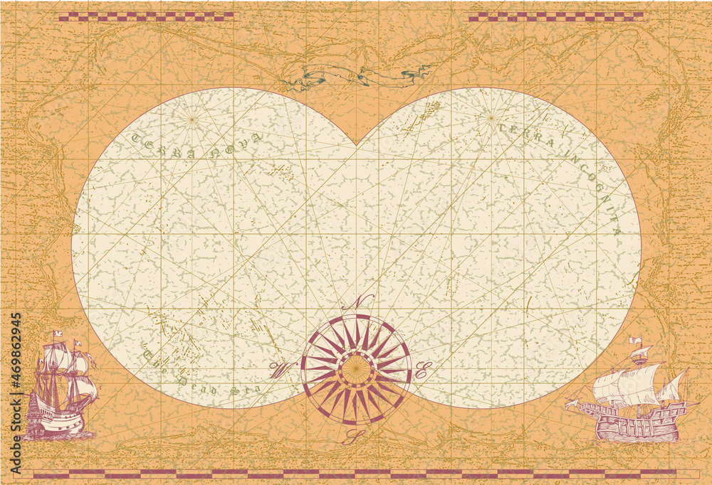 vector image of ancient nautical chart of sea routes of medieval ships ...