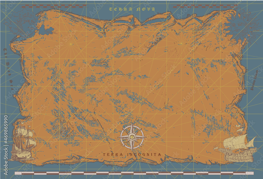 vector image of ancient nautical chart of sea routes of medieval ships ...