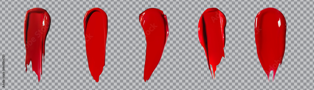 Red Lipstick cream texture makeup smear set isolated on transparent ...