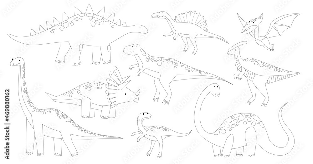 Print. Dinosaur coloring page. Outline drawing of dinosaurs. Jurassic ...