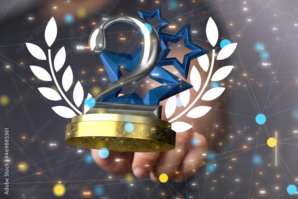 2nd two award in hand 3d Stock Photo | Adobe Stock
