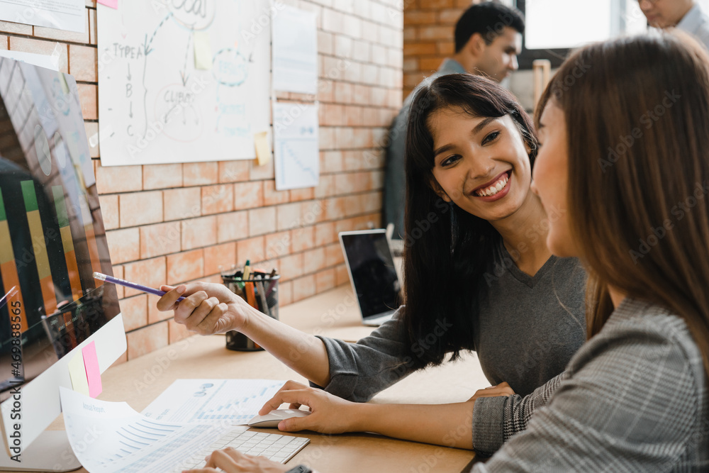 Group of Asia young creative people Japanese female boss supervisor ...