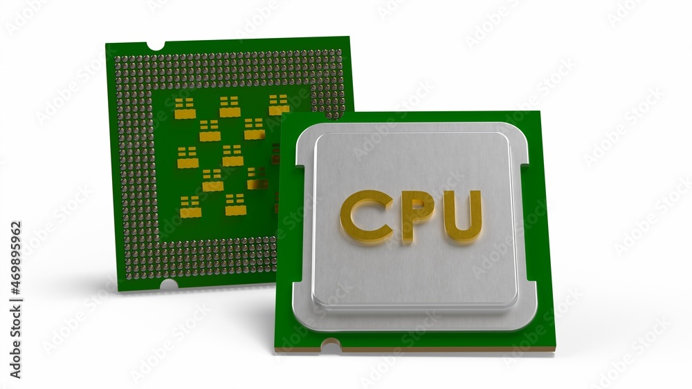 central processing unit CPU top side and bottom side view isolated on ...