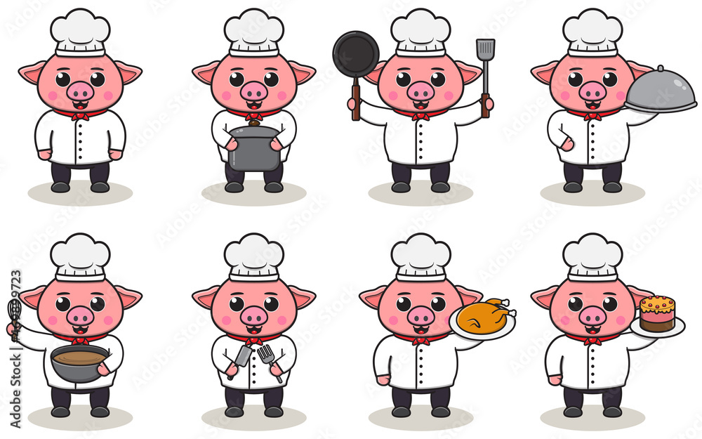 Vector Illustration Of Chef Pig cartoon. Vector set of Animal chef ...