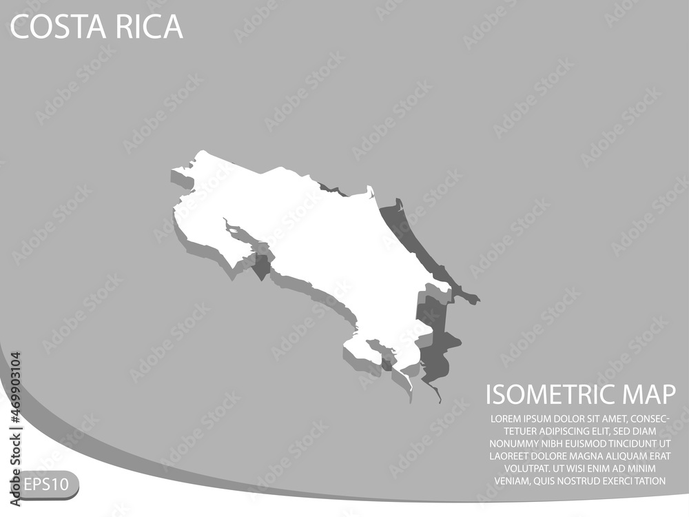 white isometric map of Costa Rica elements gray background for concept ...