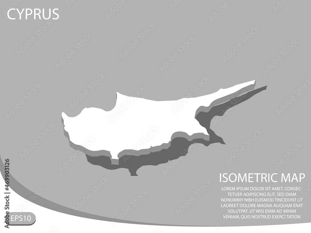 white isometric map of Cyprus elements gray background for concept map ...