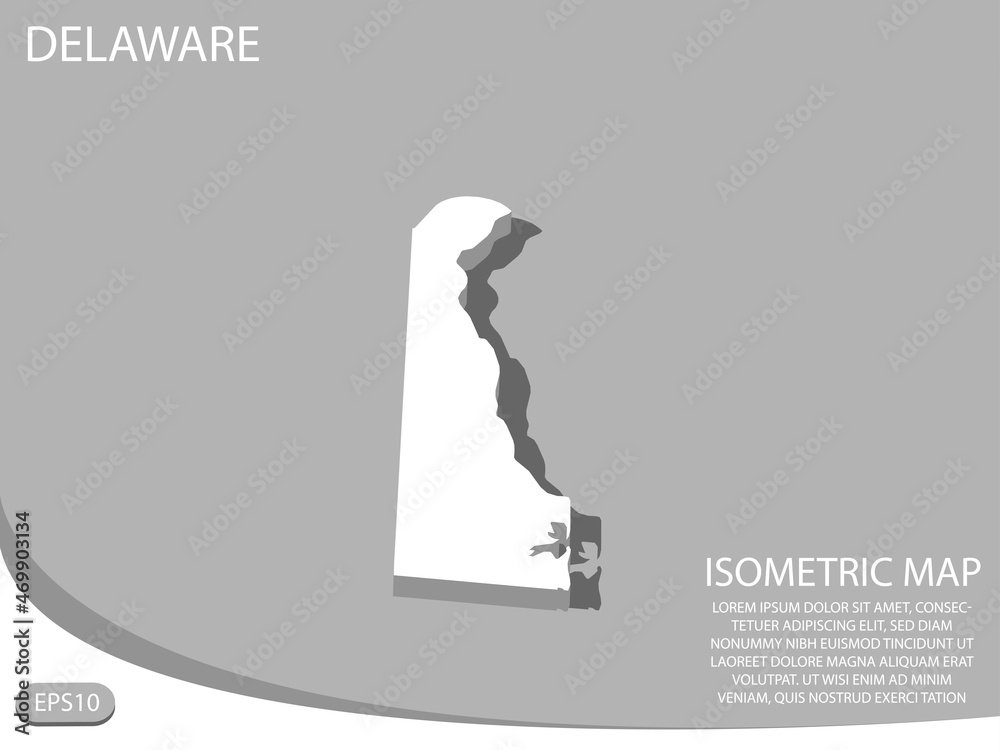 white isometric map of Delaware elements gray background for concept ...