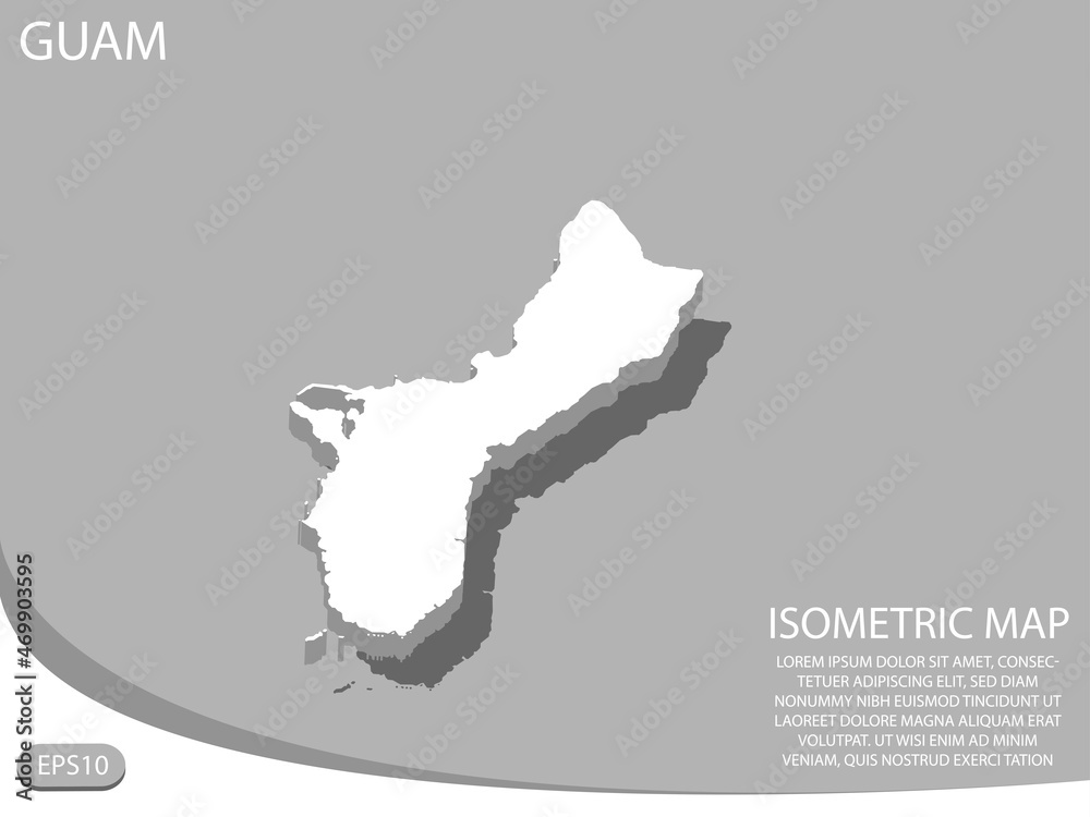 white isometric map of Guam elements gray background for concept map ...