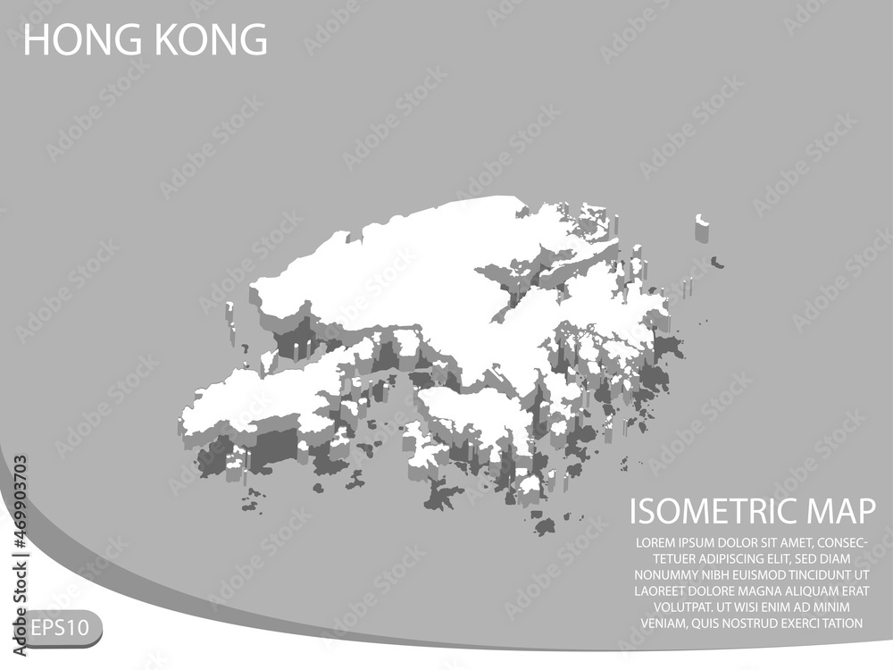 white isometric map of Hong Kong elements gray background for concept ...
