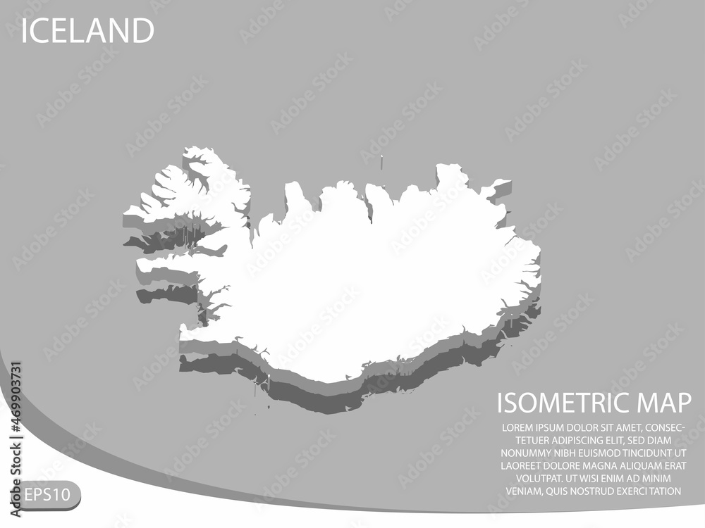 white isometric map of Iceland elements gray background for concept map ...