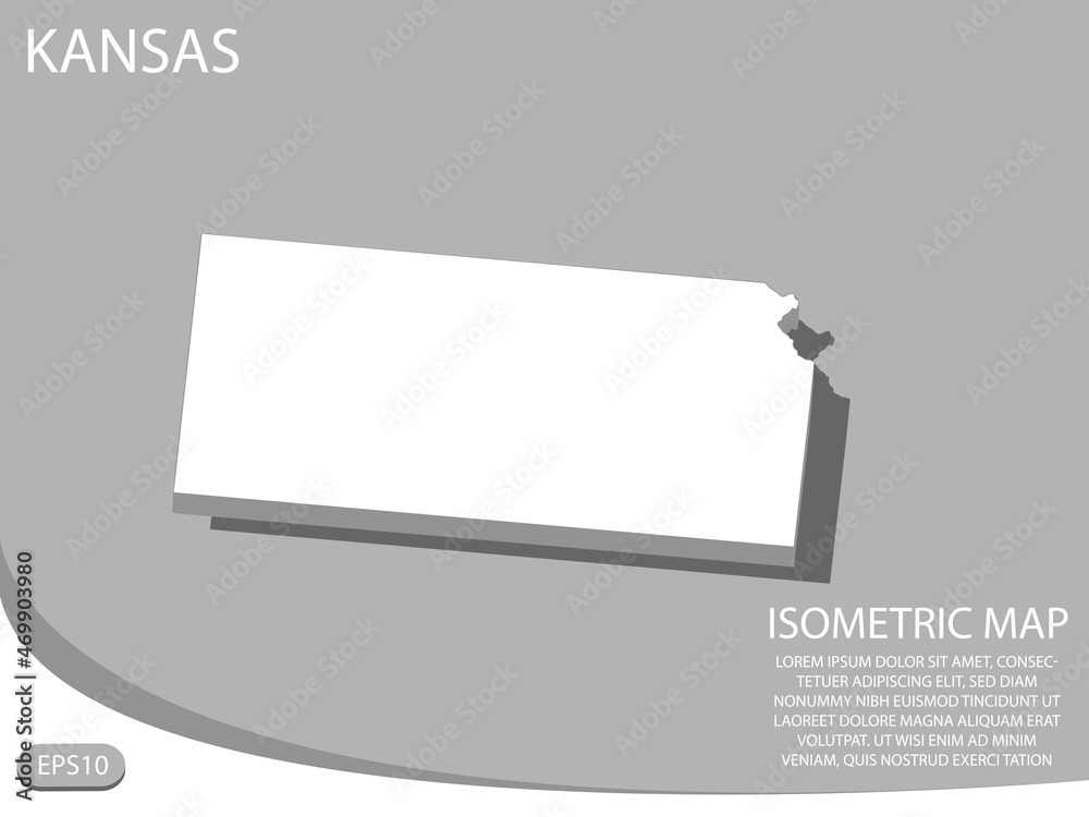 white isometric map of Kansas elements gray background for concept map ...