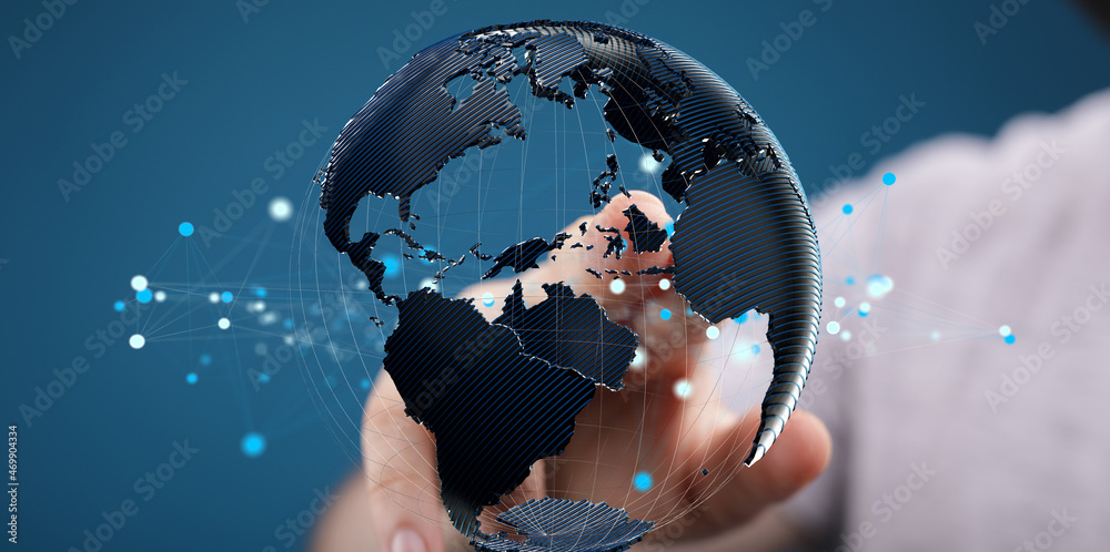 Global telecommunication network around the World with connections ...