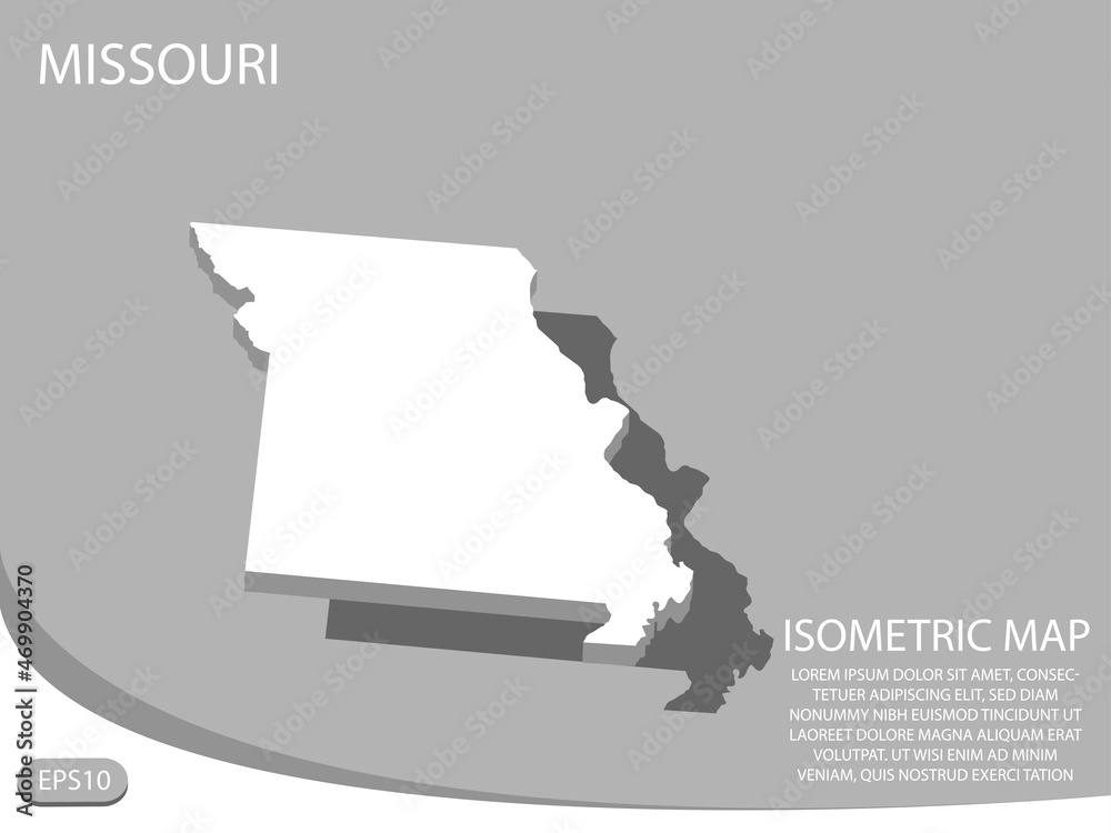 white isometric map of Missouri elements gray background for concept ...