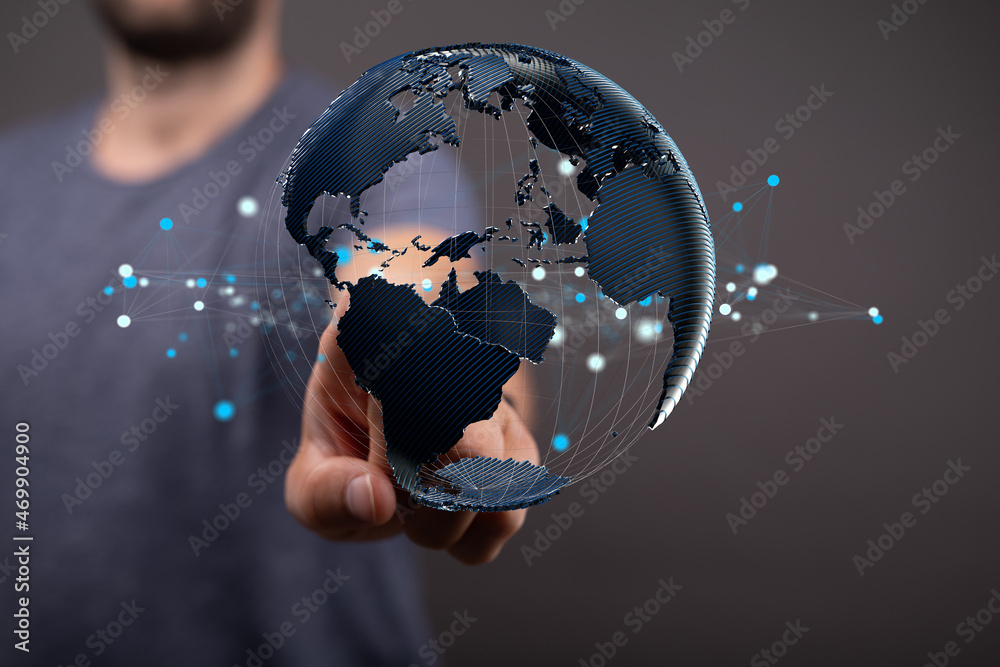 World map with satellite data connections. Connectivity across the ...