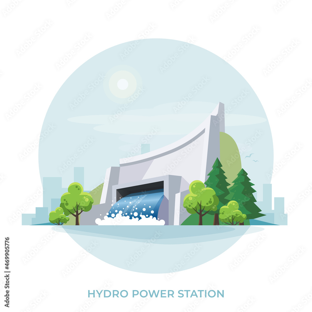 Hydroelectric clean power plant station factory. Renewable green ...