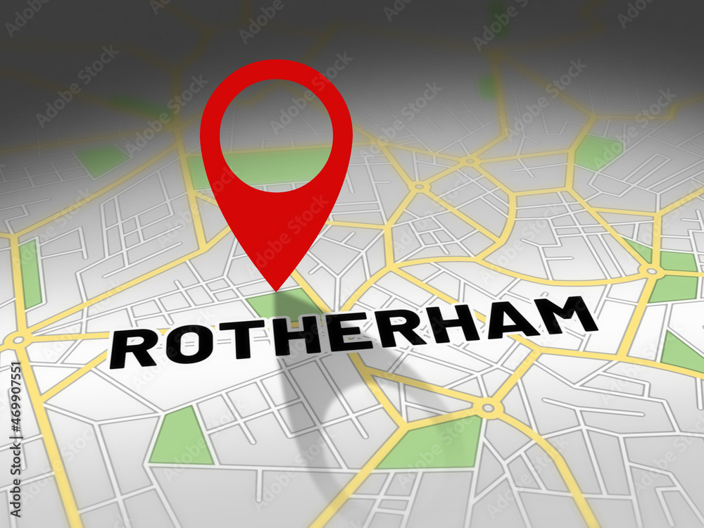 Rotherham on map with red GPS navigation pin. United kingdom location ...
