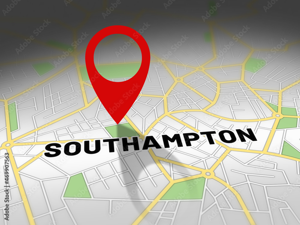 Southampton on map with red GPS navigation pin. United kingdom location ...