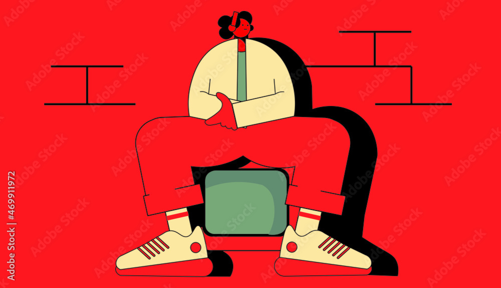 lat style vector illustration of a flat female character sitting on the ...