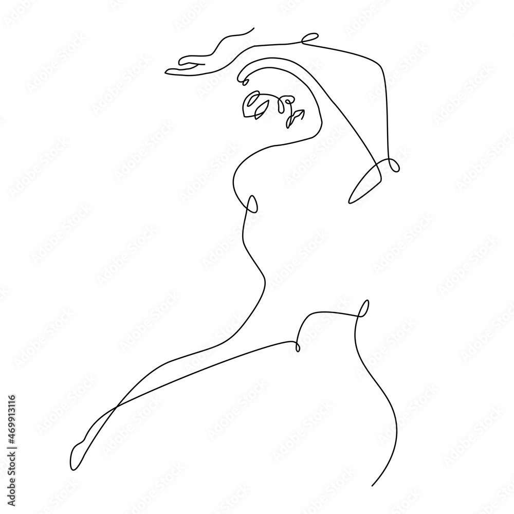 Vector one line art illustration of silhouette of a woman. Line art ...