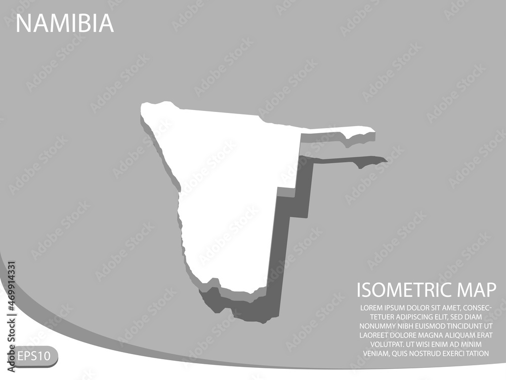 White isometric map of Namibia elements gray background for concept map ...