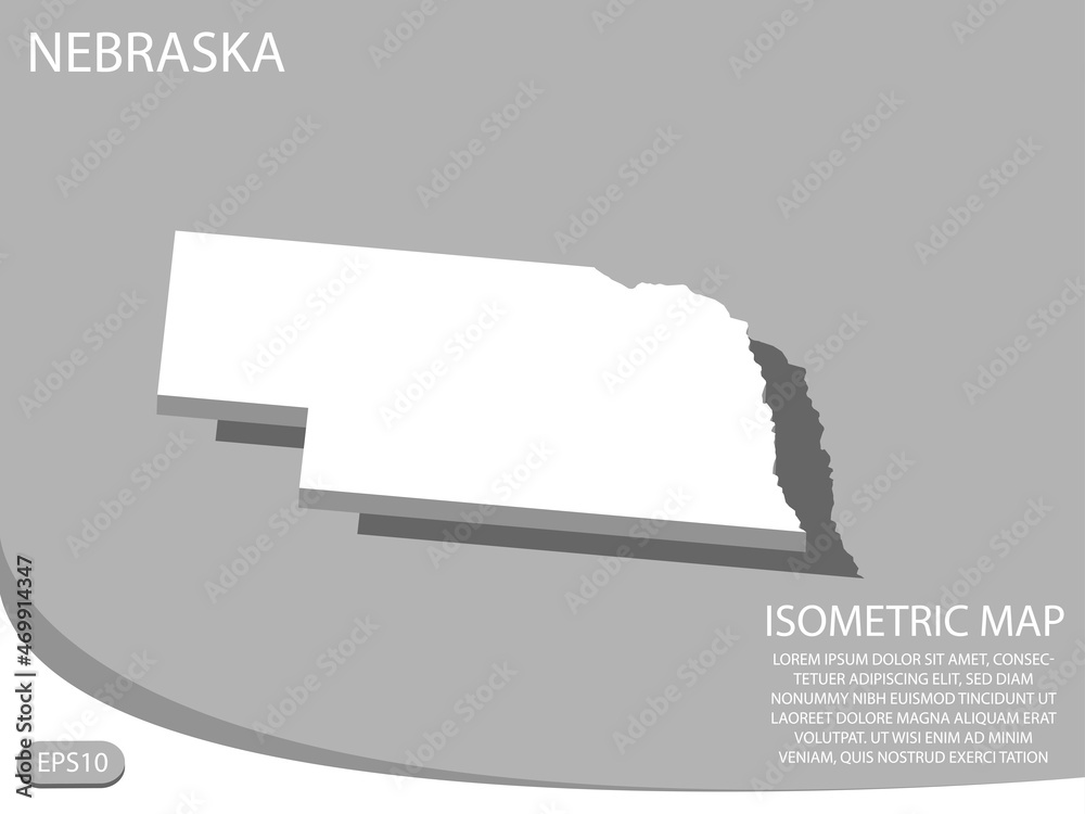White isometric map of Nebraska elements gray background for concept ...