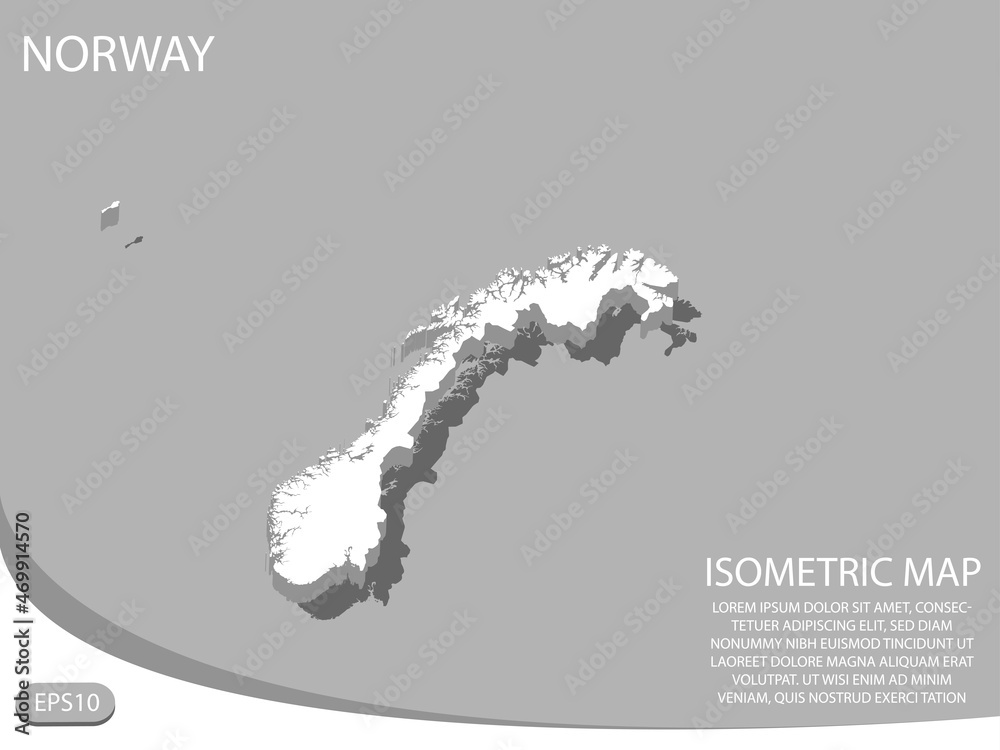 White isometric map of Norway elements gray background for concept map ...
