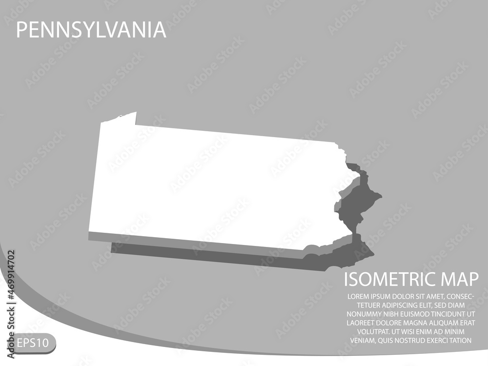 White isometric map of Pennsylvania elements gray background for ...