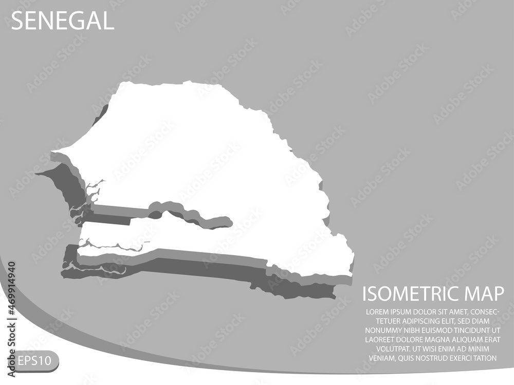 White isometric map of Senegal elements gray background for concept map ...