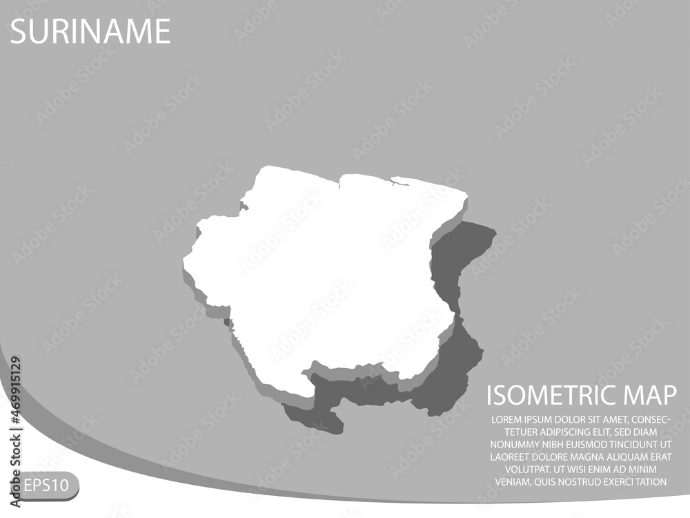 White isometric map of Suriname elements gray background for concept ...