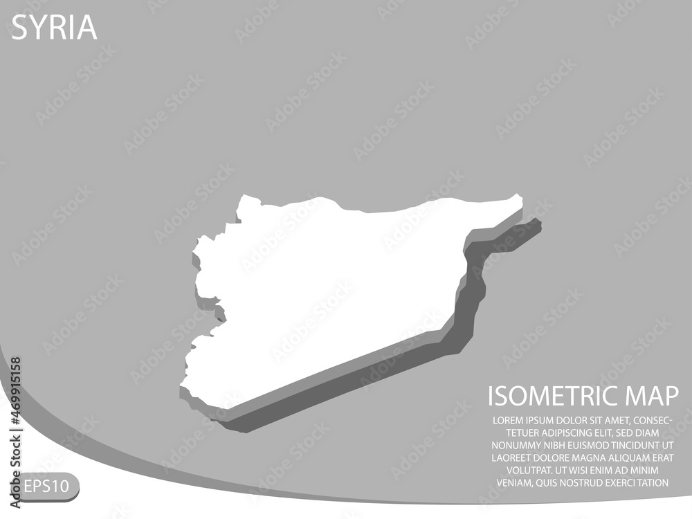 White isometric map of Syria elements gray background for concept map ...