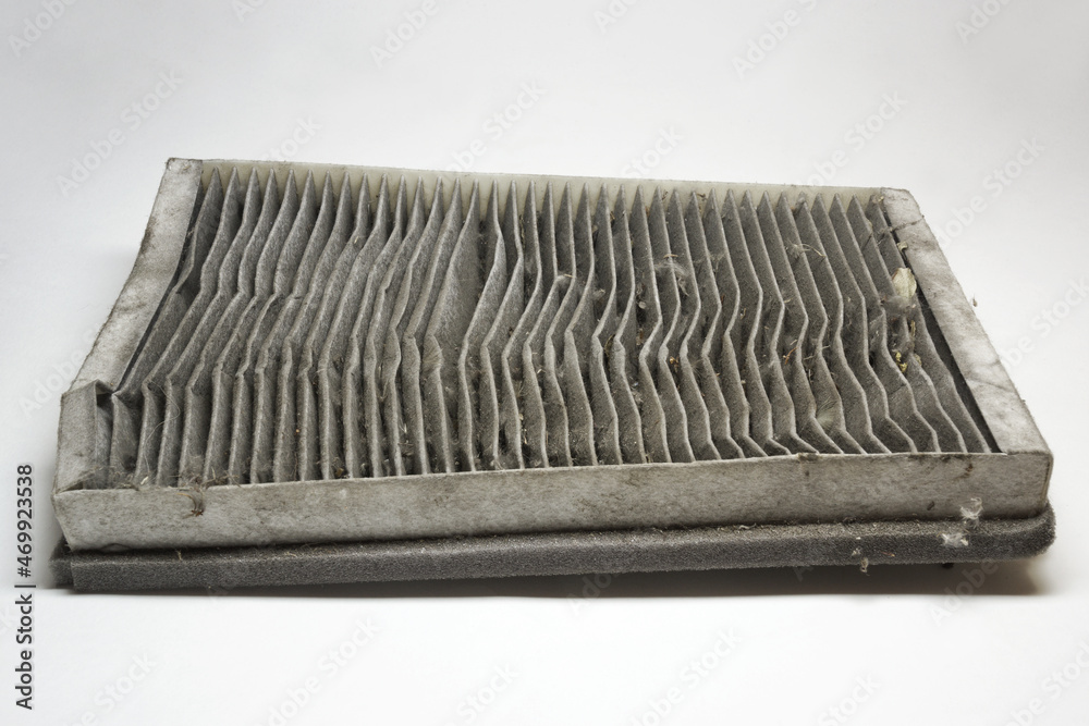 cabin air filter, wear out, dirty, with clogged deformed grid of carbon ...