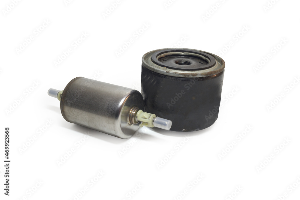 fuel and oil filters in metal housings. clips for fixing fuel lines ...