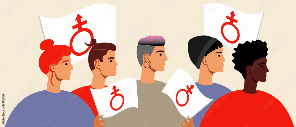 Androgyne people with flag, androgyne symbol, Flat vector stock ...