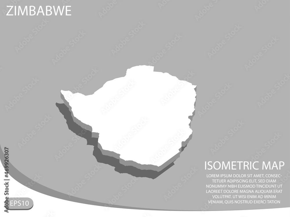 white isometric map of Zimbabwe elements gray background for concept ...