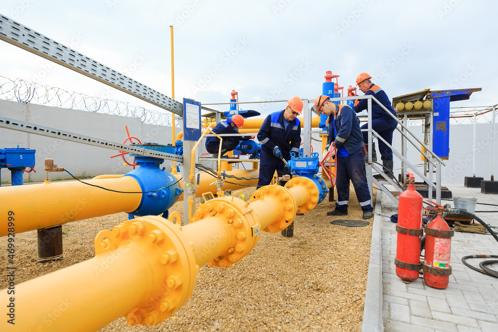 Maintenance of the gas pipeline. A specialist checks the gas pipeline ...
