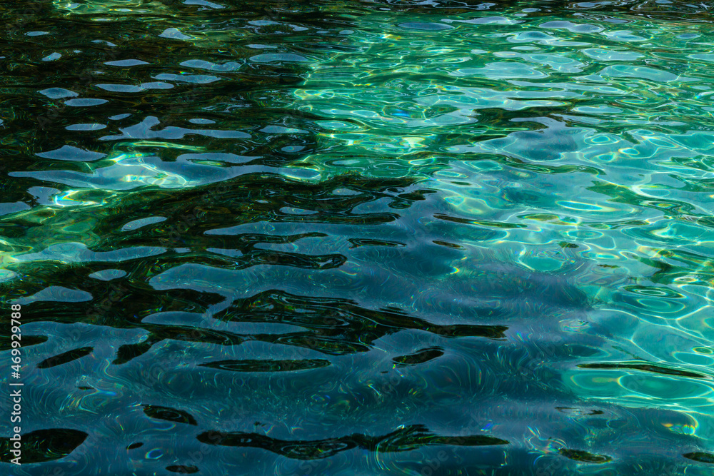 Turquoise water surface with a bottom visible through the water ...